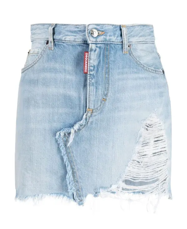Dsquared2 Distressed Raw Cut Denim Mini Skirt - Blue