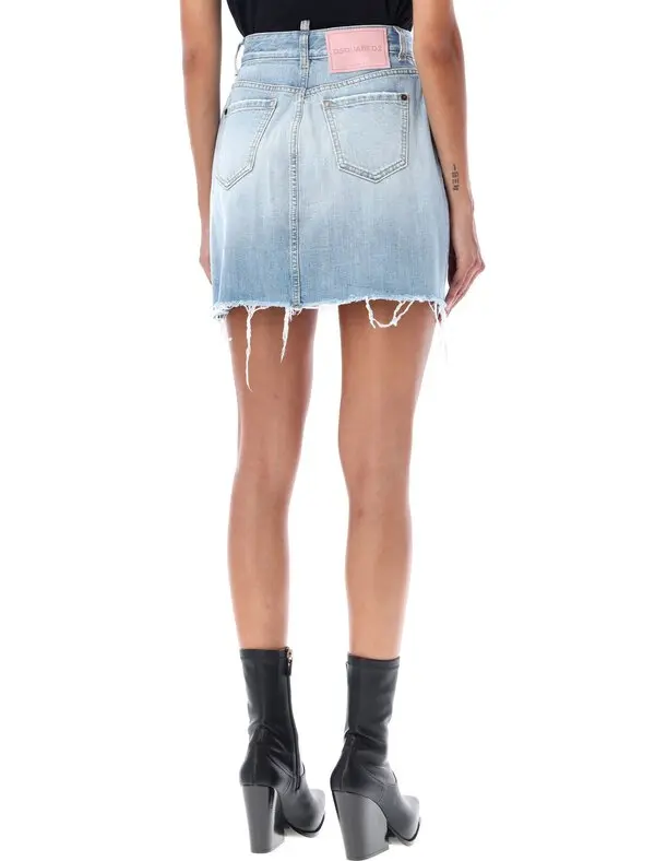 Dsquared2 Distressed Raw Cut Denim Mini Skirt