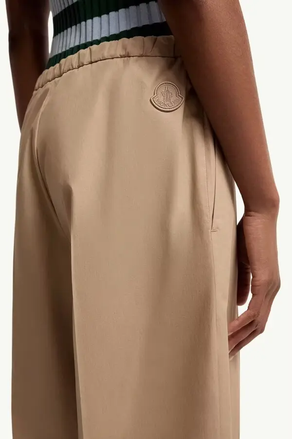 Moncler Logo Patch Straight-leg Cotton Poplin Trousers - Beige