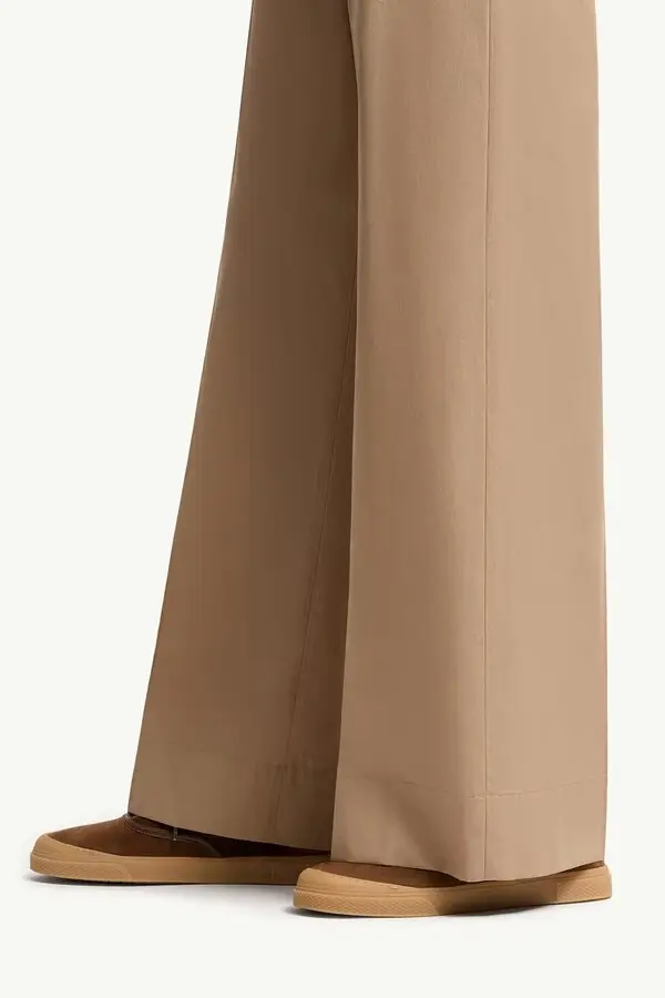 Moncler Logo Patch Straight-leg Cotton Poplin Trousers - Beige