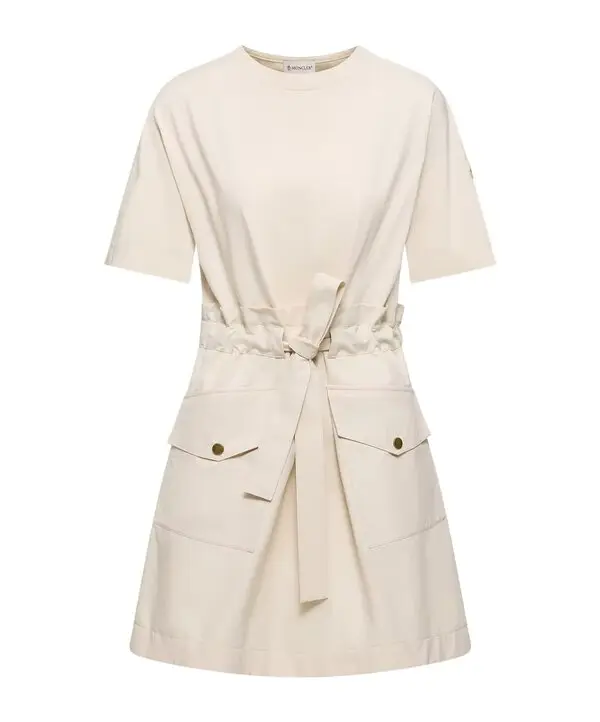 Moncler Drawstring Crewneck T-shirt Dress - White Ivory
