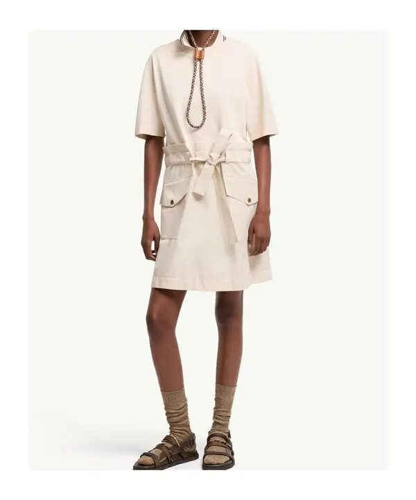 Moncler Drawstring Crewneck T-shirt Dress - White Ivory