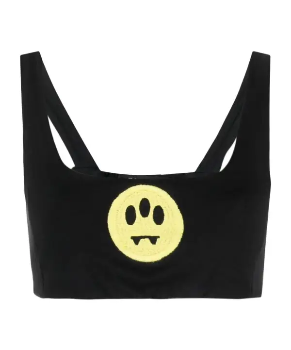 BARROW Smiley Face Sleeveless Cropped Top - Black