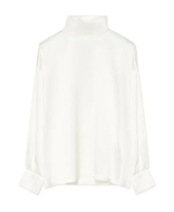 Fabiana Filippi Long-sleeve High-neck Satin Blouse - No