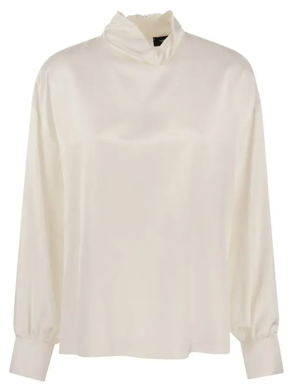 Fabiana Filippi Long-sleeve High-neck Satin Blouse