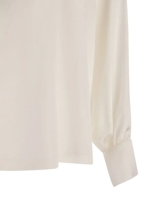 Fabiana Filippi Long-sleeve High-neck Satin Blouse