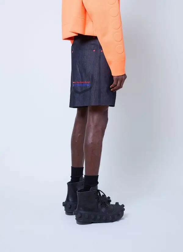 WALTER VAN BEIRENDONCK Embossed Logo Denim Shorts