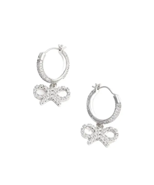 SELF-PORTRAIT Crystal Bow Hoop Earrings - Silver