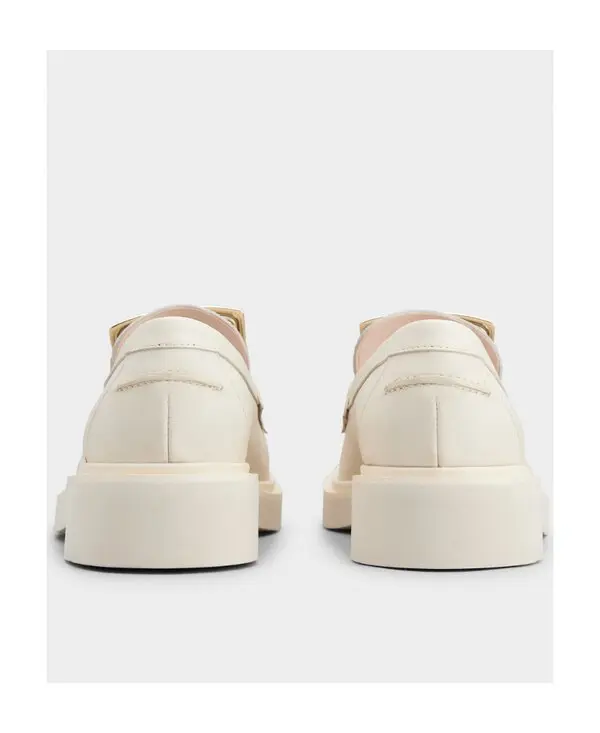 ROGER VIVIER Viv' Rangers" Leather Loafers With Metal Buckle - Cream