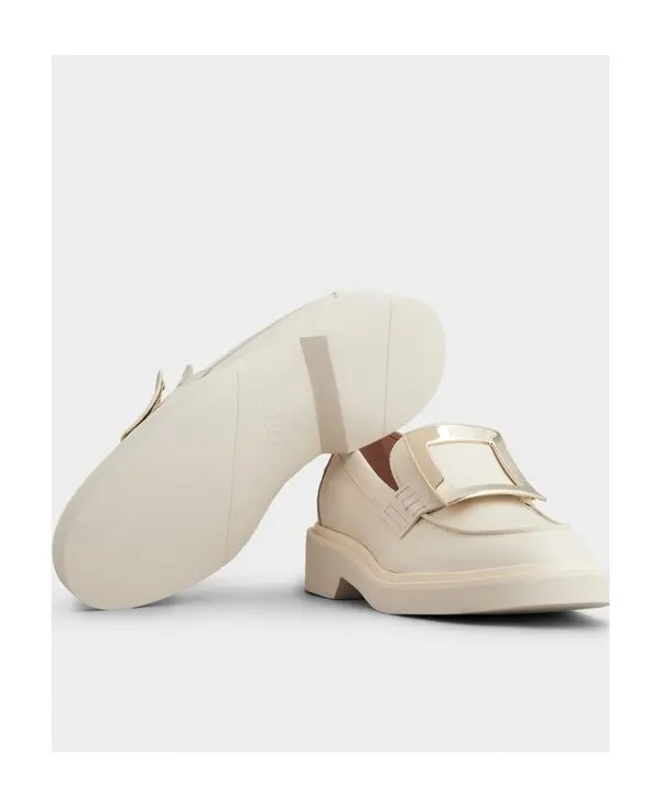 ROGER VIVIER Viv' Rangers" Leather Loafers With Metal Buckle - Cream