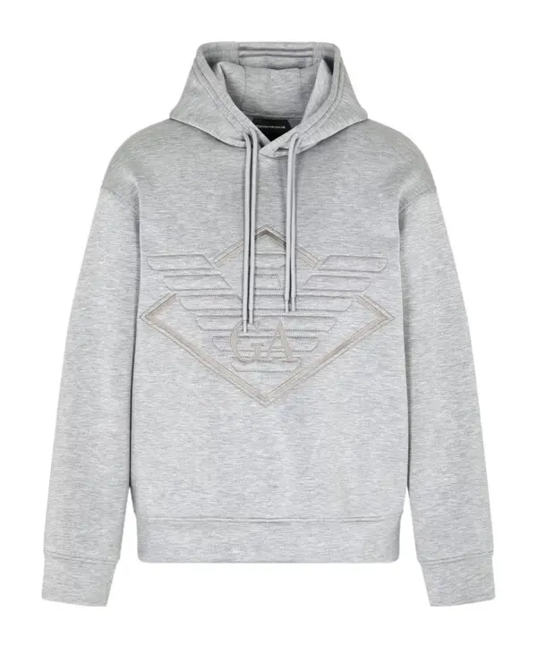 Emporio Armani Logo Embroidered Drawstring Hoodie - White