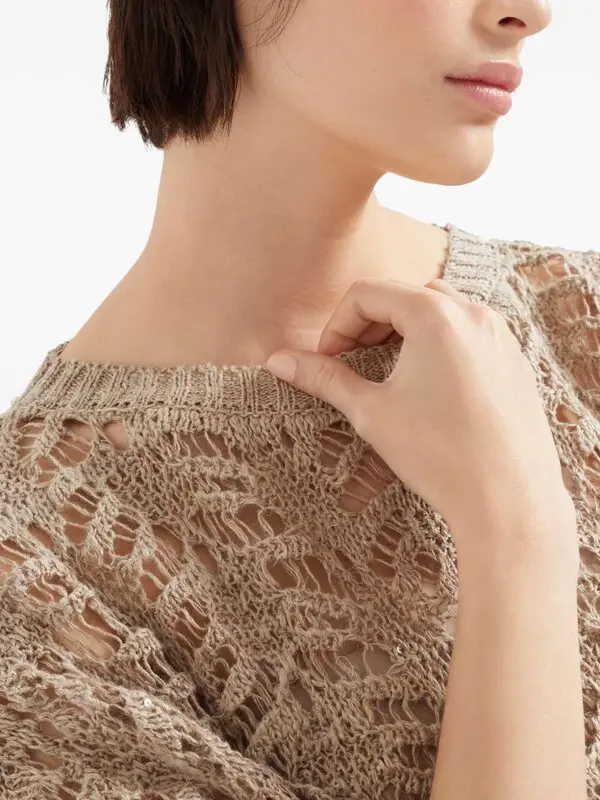 Brunello Cucinelli Openwork Knitted Crewneck Jumper
