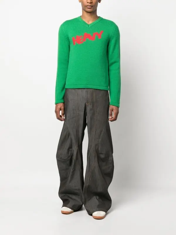ERL V-neck Long Sleeve Sweater With Patched Letters