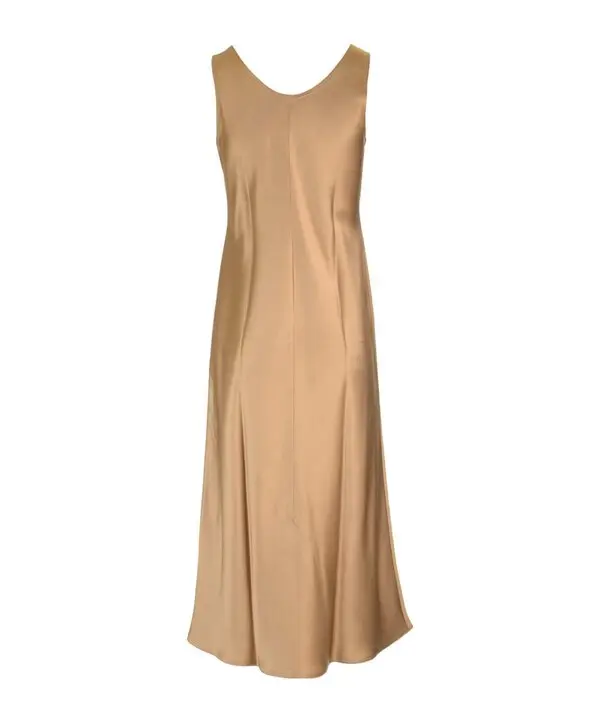 Max Mara Sleeveless Midi Dress In Satin Effect - Camel