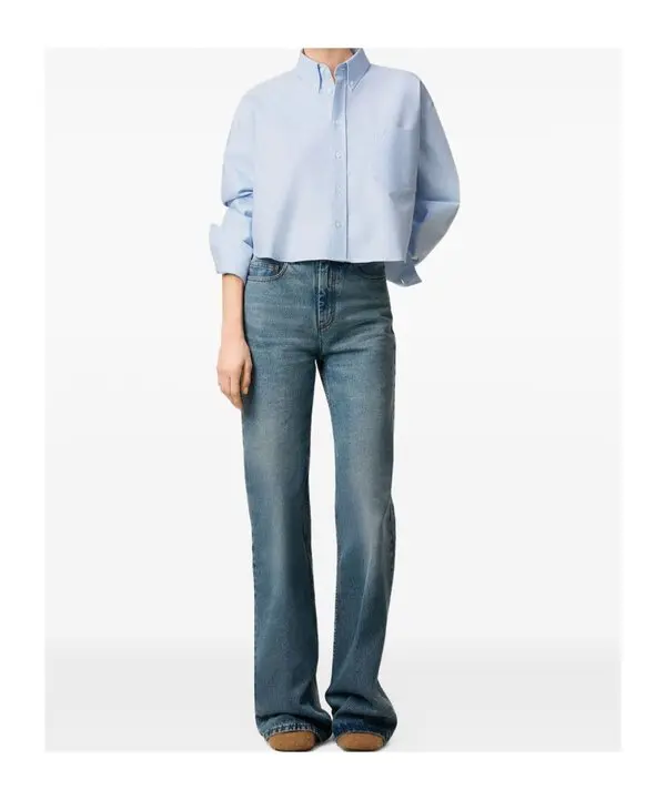 AMI Paris Cropped Button-down Shirt With De Coeur Embossing