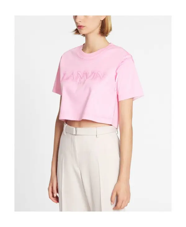 LANVIN Embroidered Round Neck Cropped T-shirt