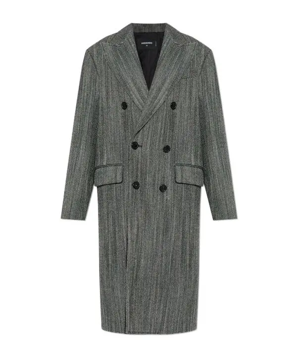 Dsquared2 Double Breasted Peak Lapel Overcoat - Black