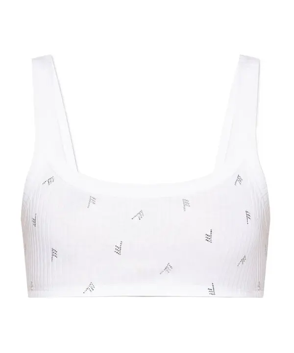Attico Embellished Ribbed Knit Top - White