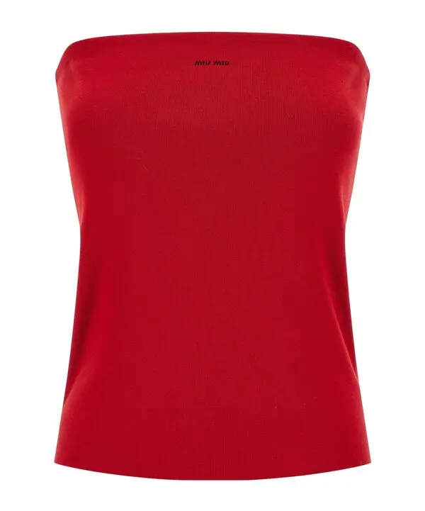 Miu Miu Cotton Knit Off-the-shoulder Tube Top - Red