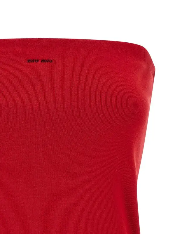 Miu Miu Cotton Knit Off-the-shoulder Tube Top - Red
