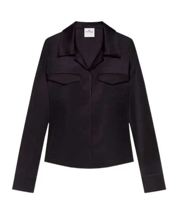 COURREGES Satin Lapel Collar Shirt - Black