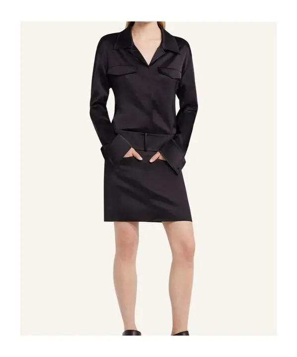 COURREGES Satin Lapel Collar Shirt - Black