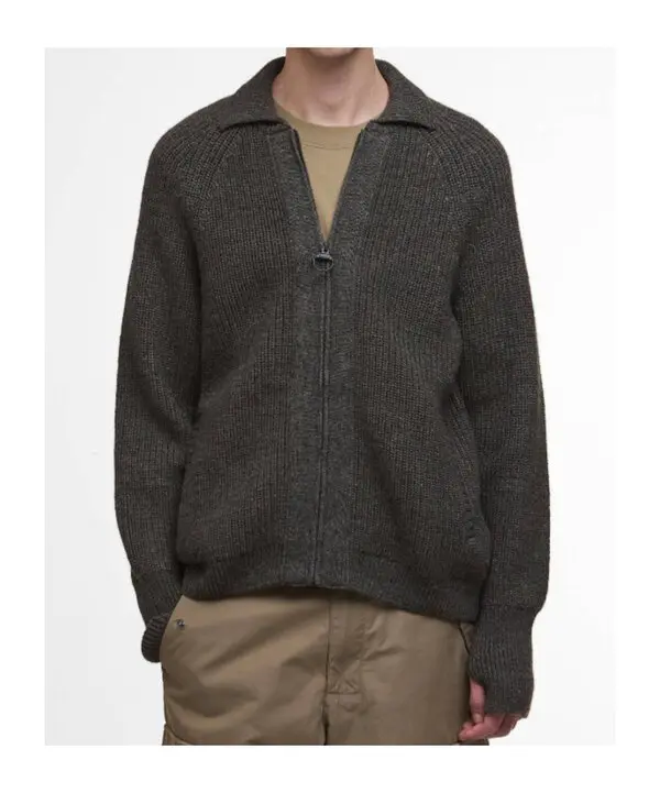 Barbour Zip-fastening Ribbed-knit Cardigan - Olive Ink