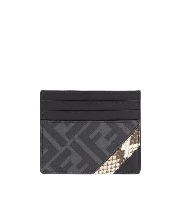 Fendi Grey Fabric Card Holder - Black