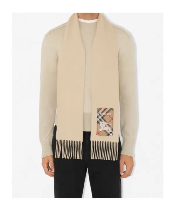 Burberry Check Label Fringed-edge Scarf - Nutmeg