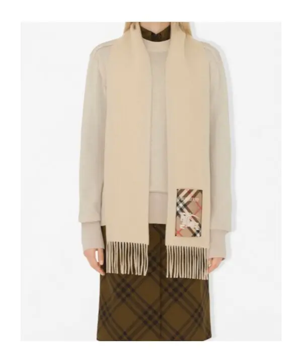 Burberry Check Label Fringed-edge Scarf - Nutmeg