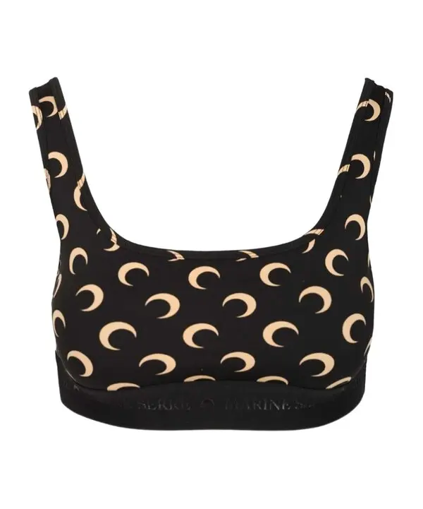 MARINE SERRE Moon Printed Jersey Sports Bra - Black