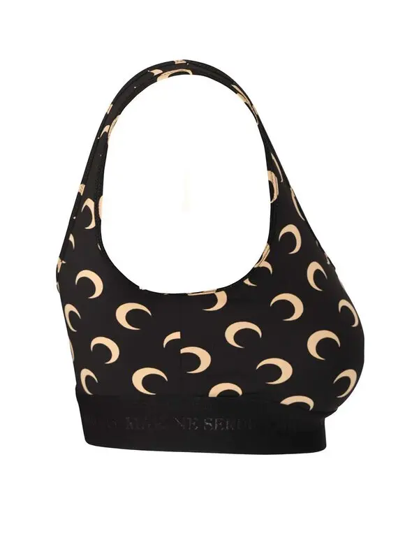 MARINE SERRE Moon Printed Jersey Sports Bra - Black