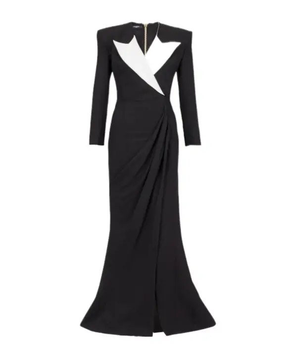 Balmain Long Sleeved Maxi Dress With Pleated Details