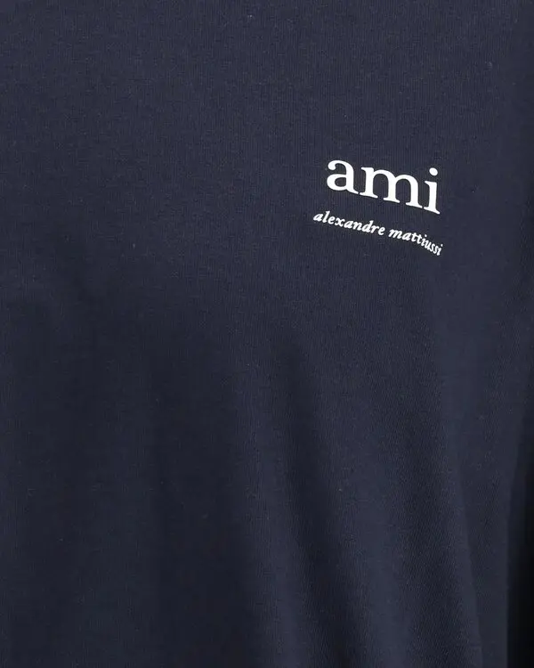 AMI Paris Logo Printed Crewneck T-shirt - Navy Blue