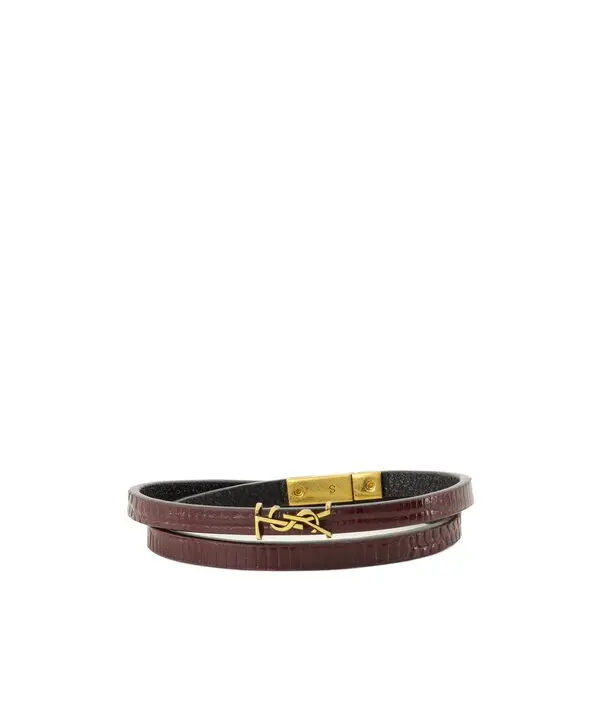 Saint Laurent Double Wrap Embossed Logo Bracelet - Red