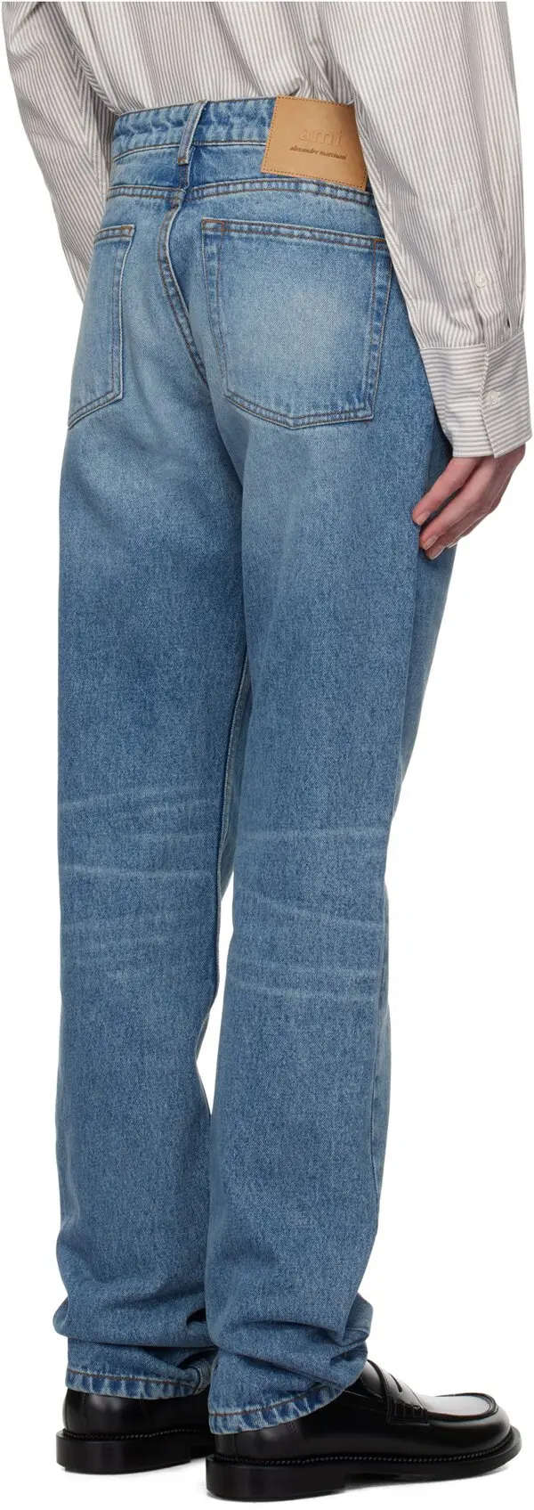 AMI Paris Logo Patch Straight-leg Jeans - Blue