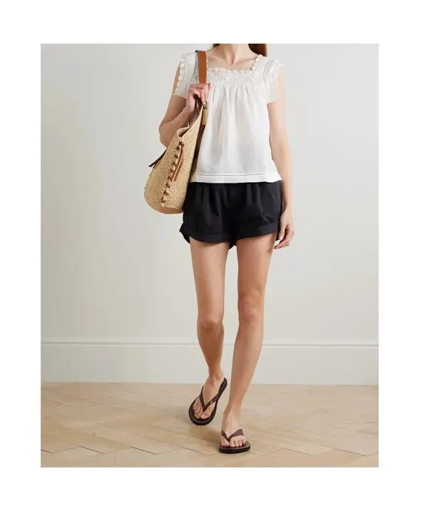 DÔEN Sleeveless Square Neck Crochet Trim Top