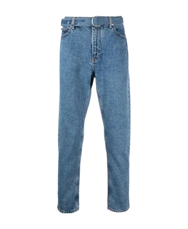 Off-White Belted Straight Leg Cropped Jeans - Blue