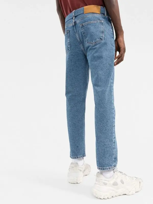 Off-White Belted Straight Leg Cropped Jeans - Blue