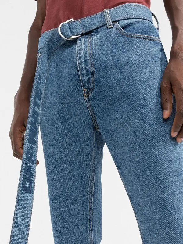 Off-White Belted Straight Leg Cropped Jeans - Blue