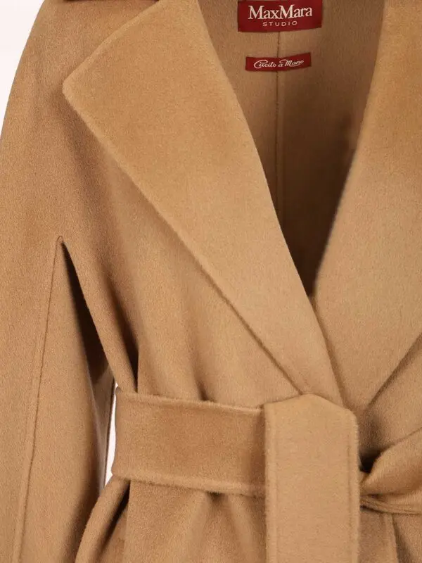 Max Mara Long-sleeved Belted Coat - Nude