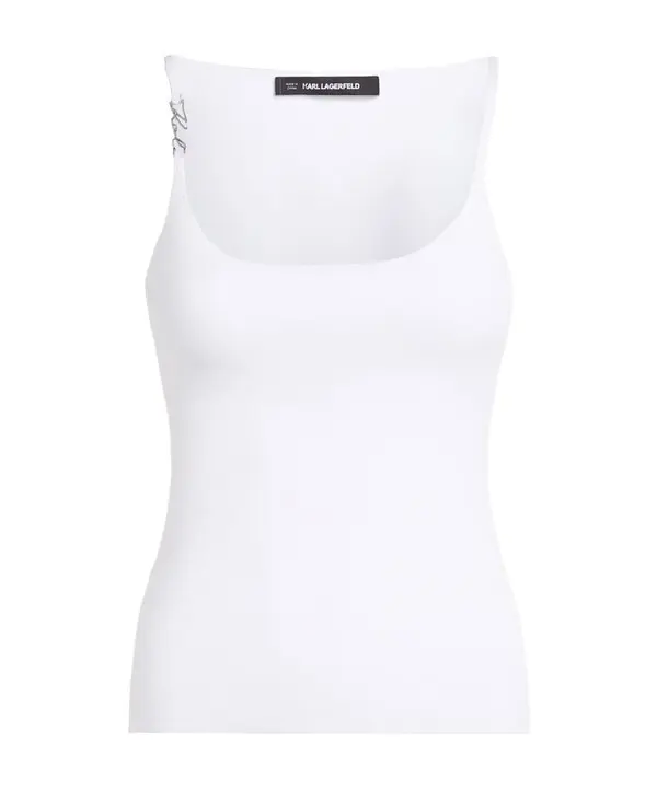Karl Lagerfeld Sleeveless Knitted Tank Top With Signature Charm - White