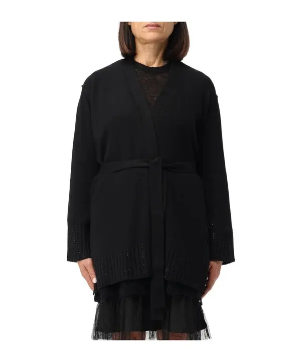 TWINSET Logo Plaque Rhinestone Embellished Cardigan - Black