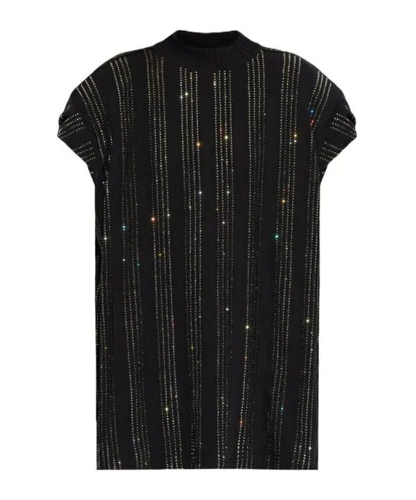 Attico Laurie Embellished Ribbed T-shirt - Black