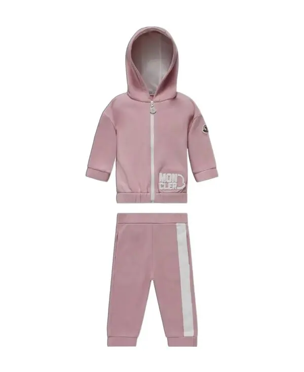 Moncler Logo Flocked Long-sleeved Tracksuit - Pink