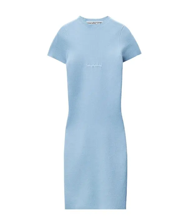 Alexander Wang Jacquard Logo Short Sleeve Mini Dress - Light Blue