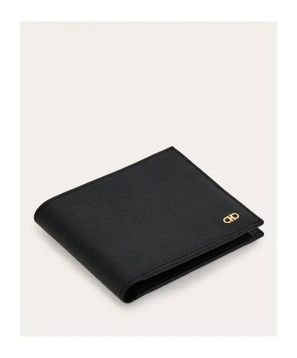 FERRAGAMO Gancini Plaque Bi-fold Wallet - Black