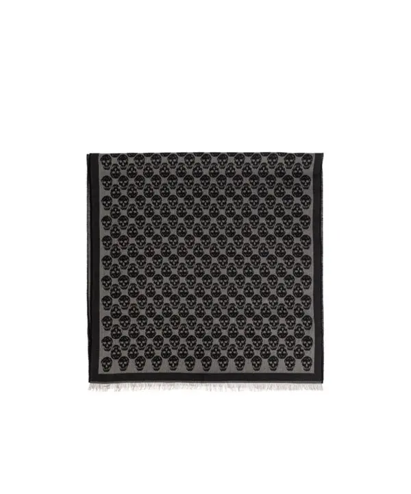 Alexander McQueen Skull Jacquard Frayed-edge Scarf - Black