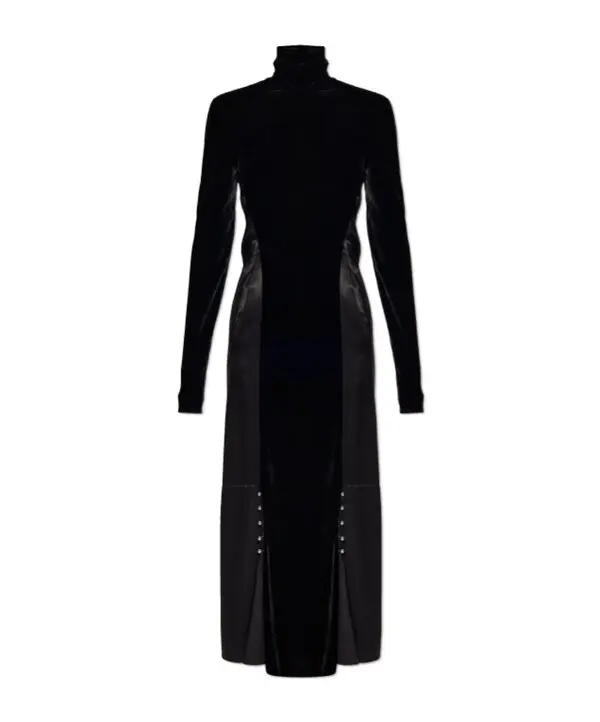 LANVIN Velvet-panel Open-back Turtleneck Dress