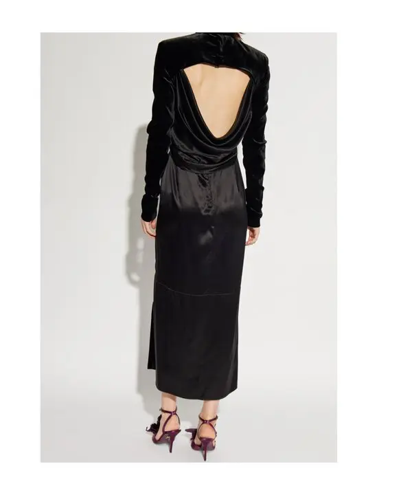 LANVIN Velvet-panel Open-back Turtleneck Dress